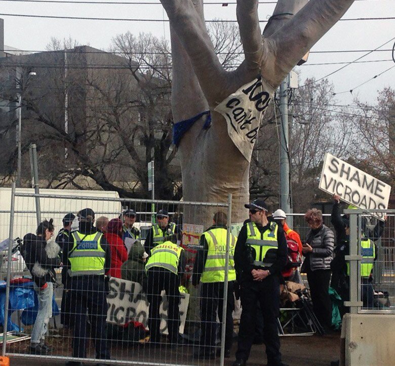 Police cut chains from woman protesting against removal of iconic gum ...