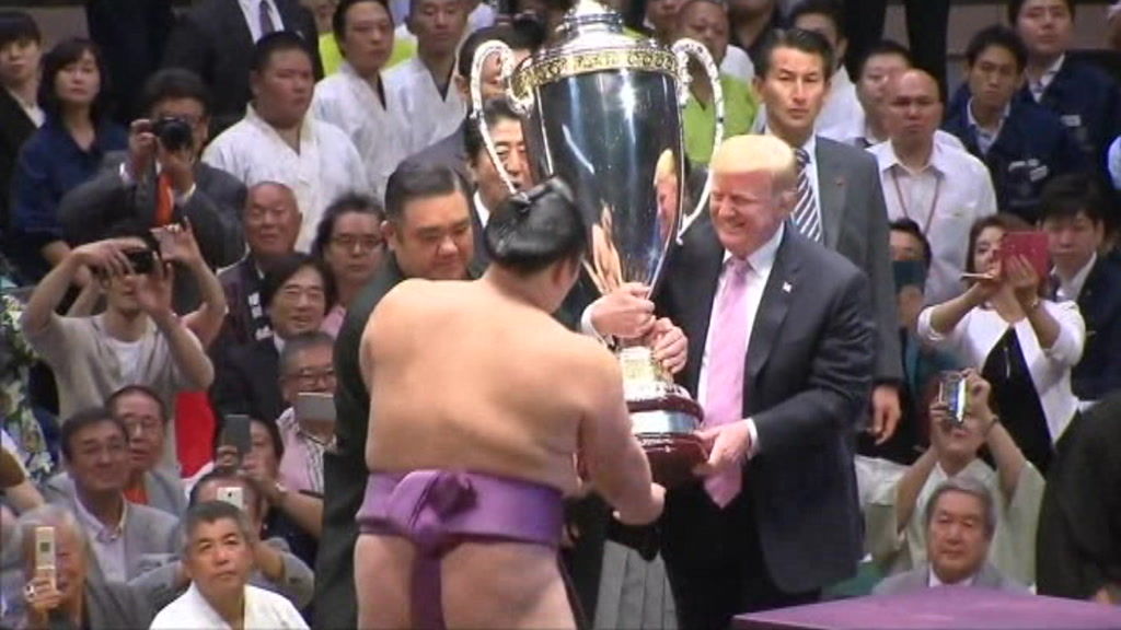 Donald Trump presents "President's Cup" to sumo grand champion - ABC News
