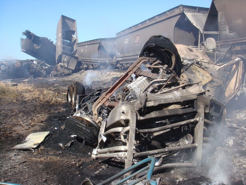 Truck and train in fiery level crossing crash - ABC News