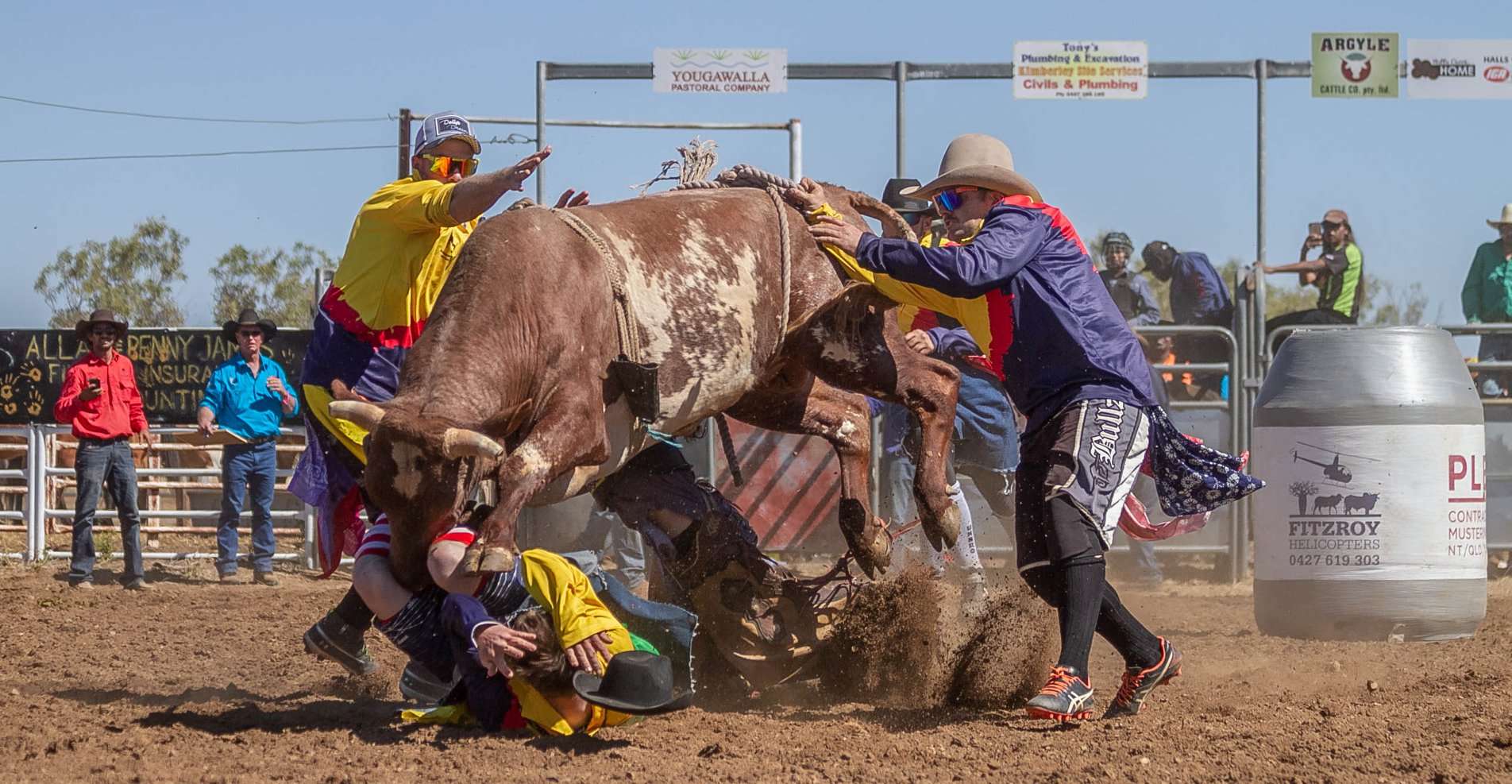 Rodeo clown Cain Burns takes full force of 600kg bull by diving under ...