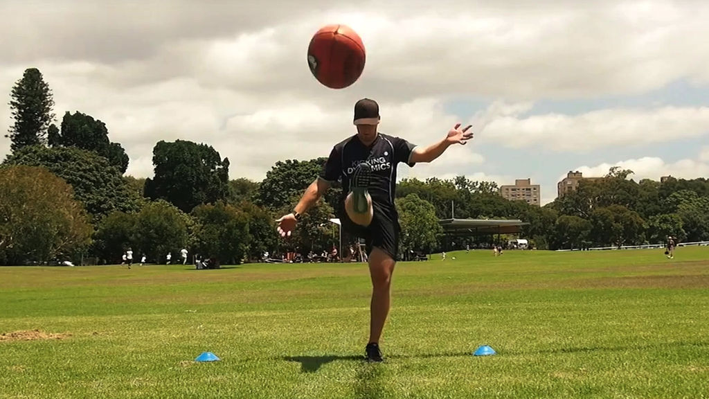 Ex-Swans player and kicking trainer Tim Schmidt practises his kicking ...
