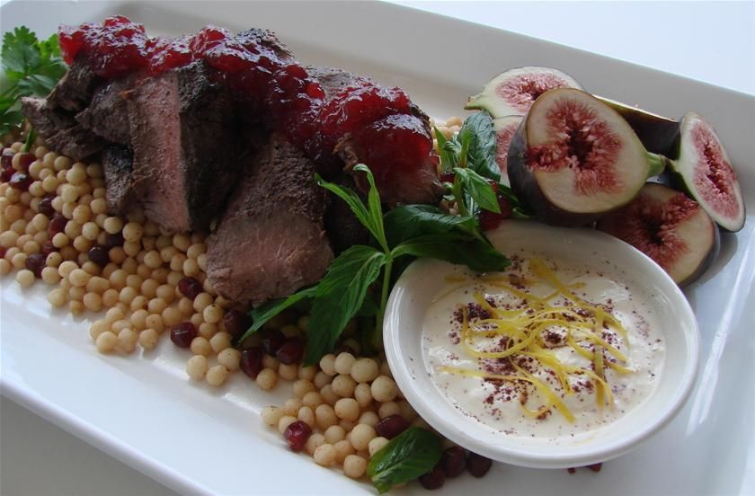 Sumac lamb Backstrap on Israeli Cous Cous - ABC Everyday