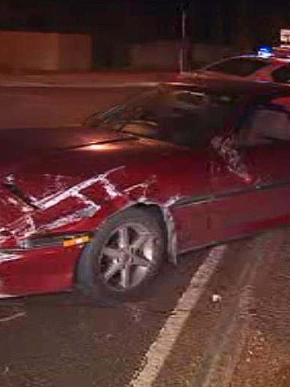 Driver flips car on top of police vehicle - ABC News