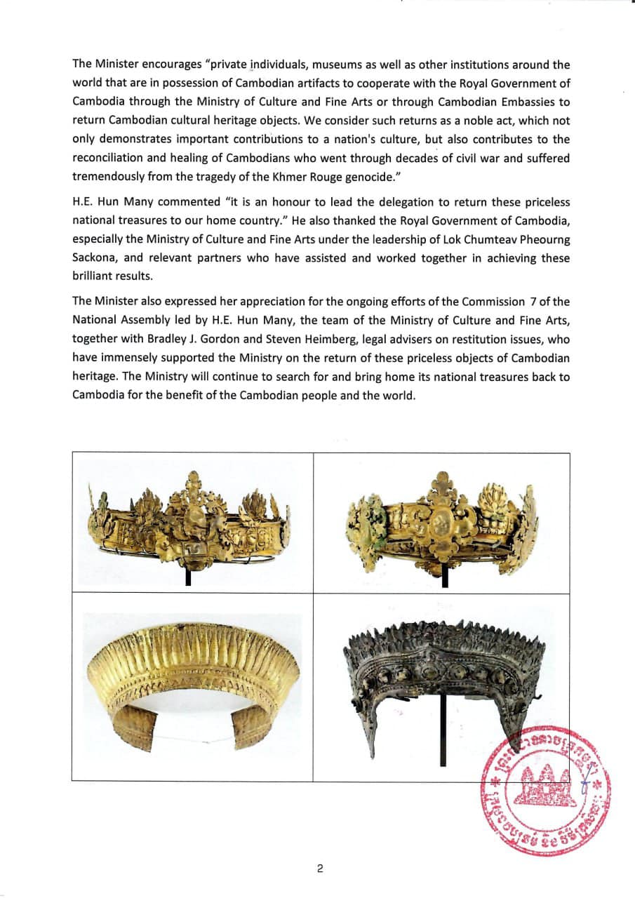 Stolen Cambodian jewellery dating back to Angkorian period returned ...