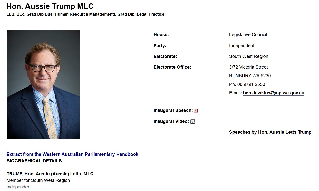 WA politician changes name to 'Aussie' Trump ahead of state election ...