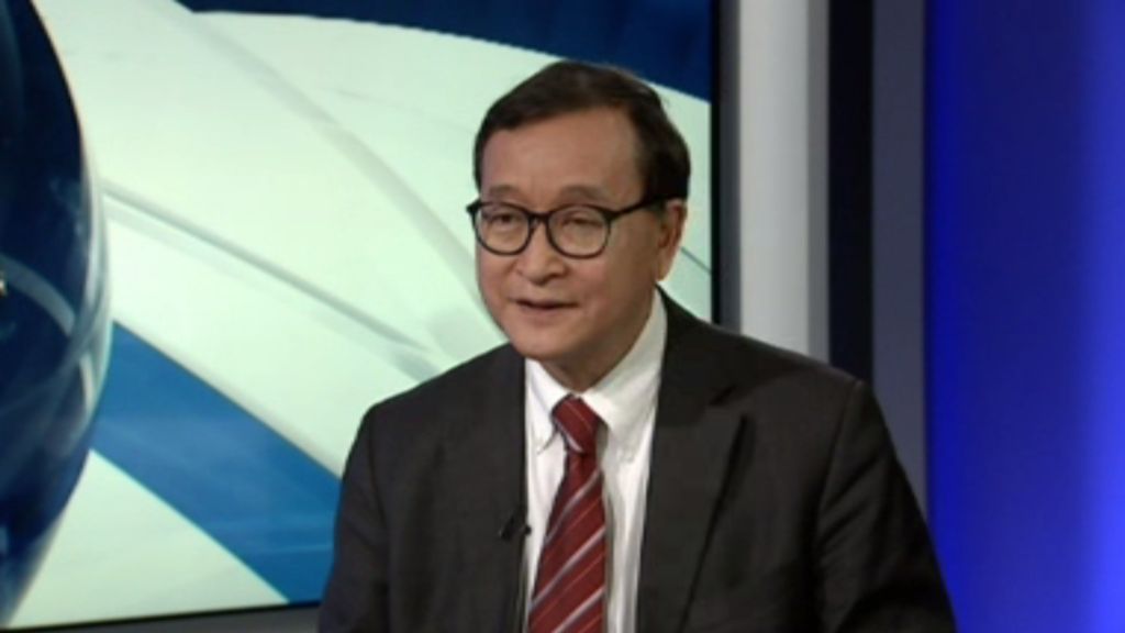 Cambodian opposition figure Sam Rainsy speaks on the ruling party and ...
