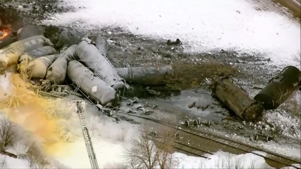 Aerials of train derailment in Minnesota - ABC News