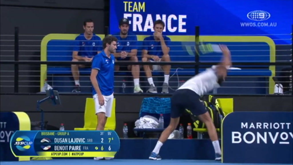 Benoit Paire smashes racquets, appears to spit and throws bottles during ATP Cup tennis tantrum ...