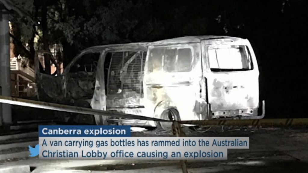 Van explodes after ramming ACL HQ - ABC News