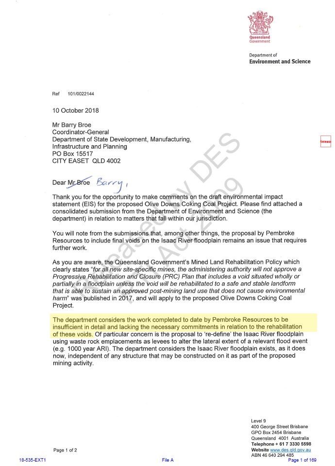 Pembroke's Olive Downs coal mine approved despite department's concerns ...