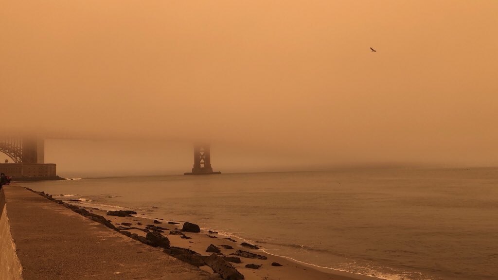San Francisco's Golden gate Bridge under eerie golden glow as wildfires ...