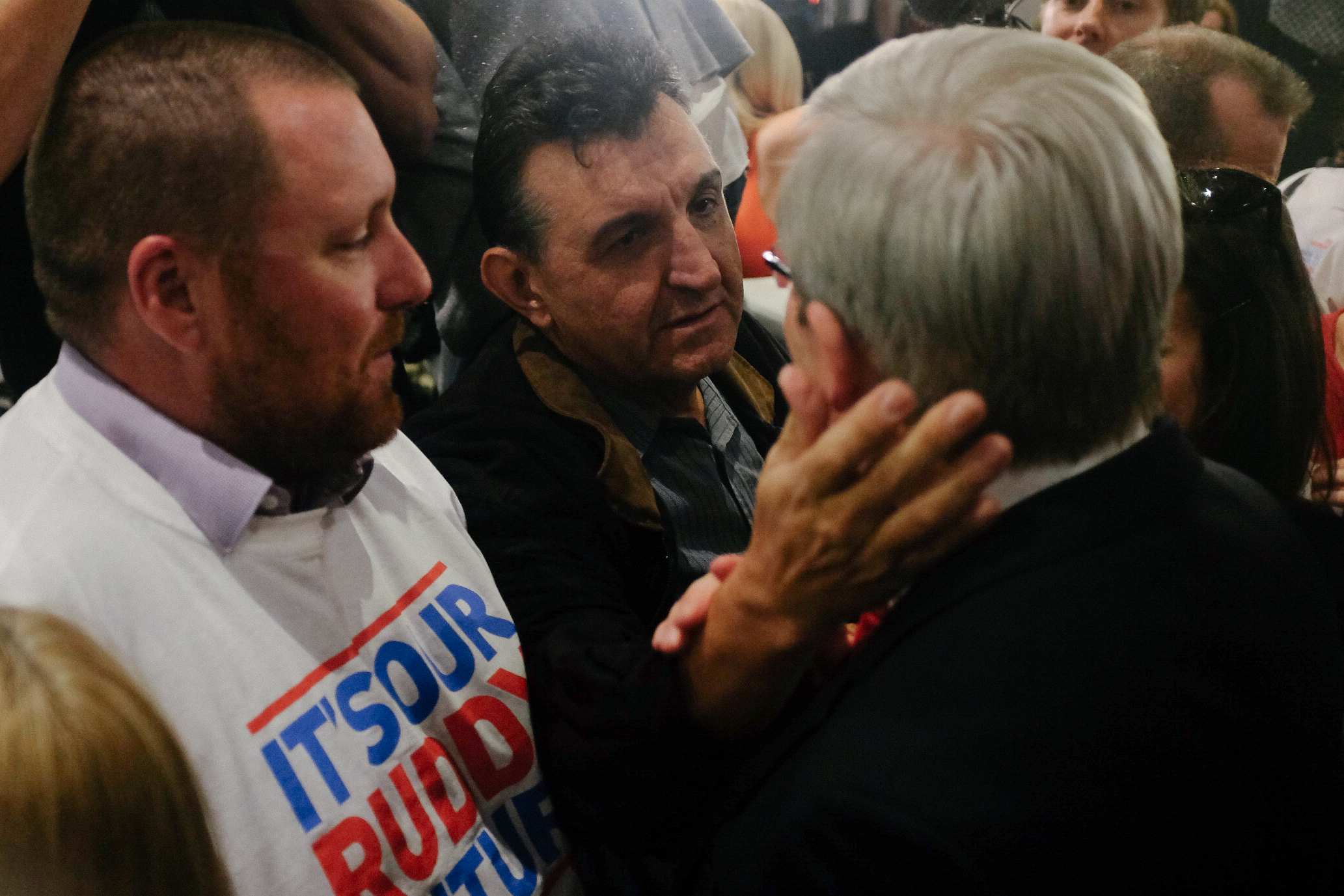 Former prime minister Kevin Rudd surrounded by ecstatic supporters on ...
