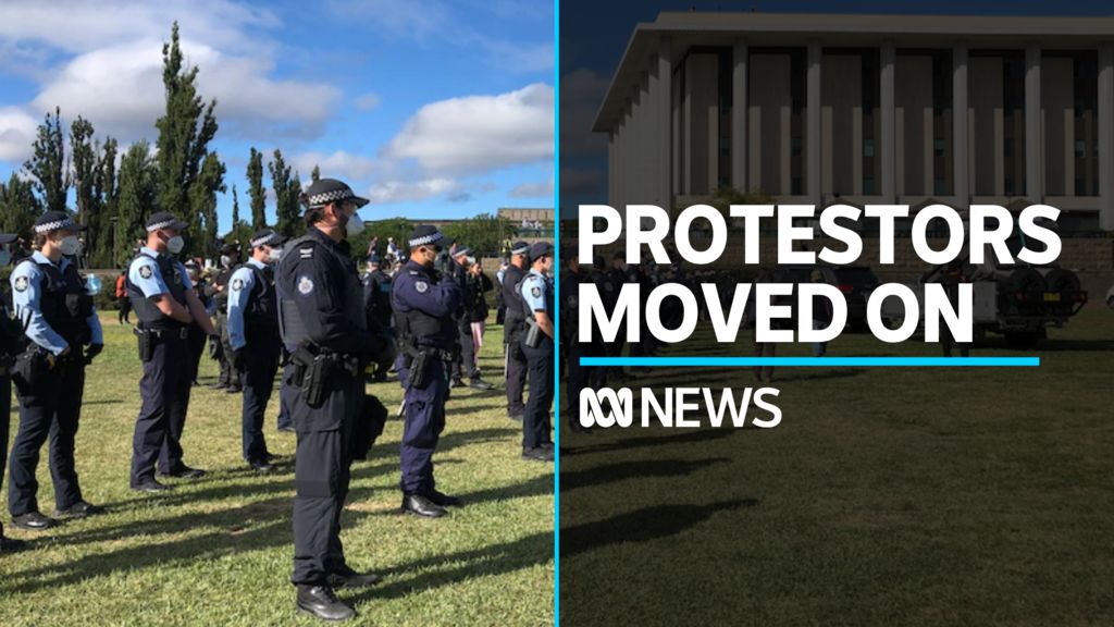 Illegal protesters moved on from Canberra's National Library - ABC News