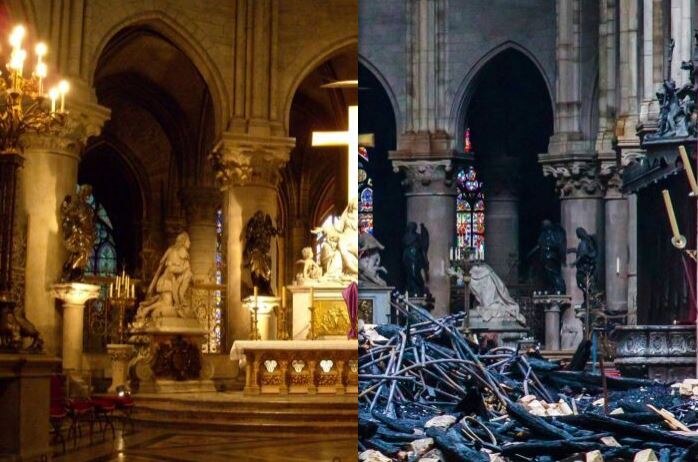 Notre Dame cathedral fire damage revealed in before and after photos ...