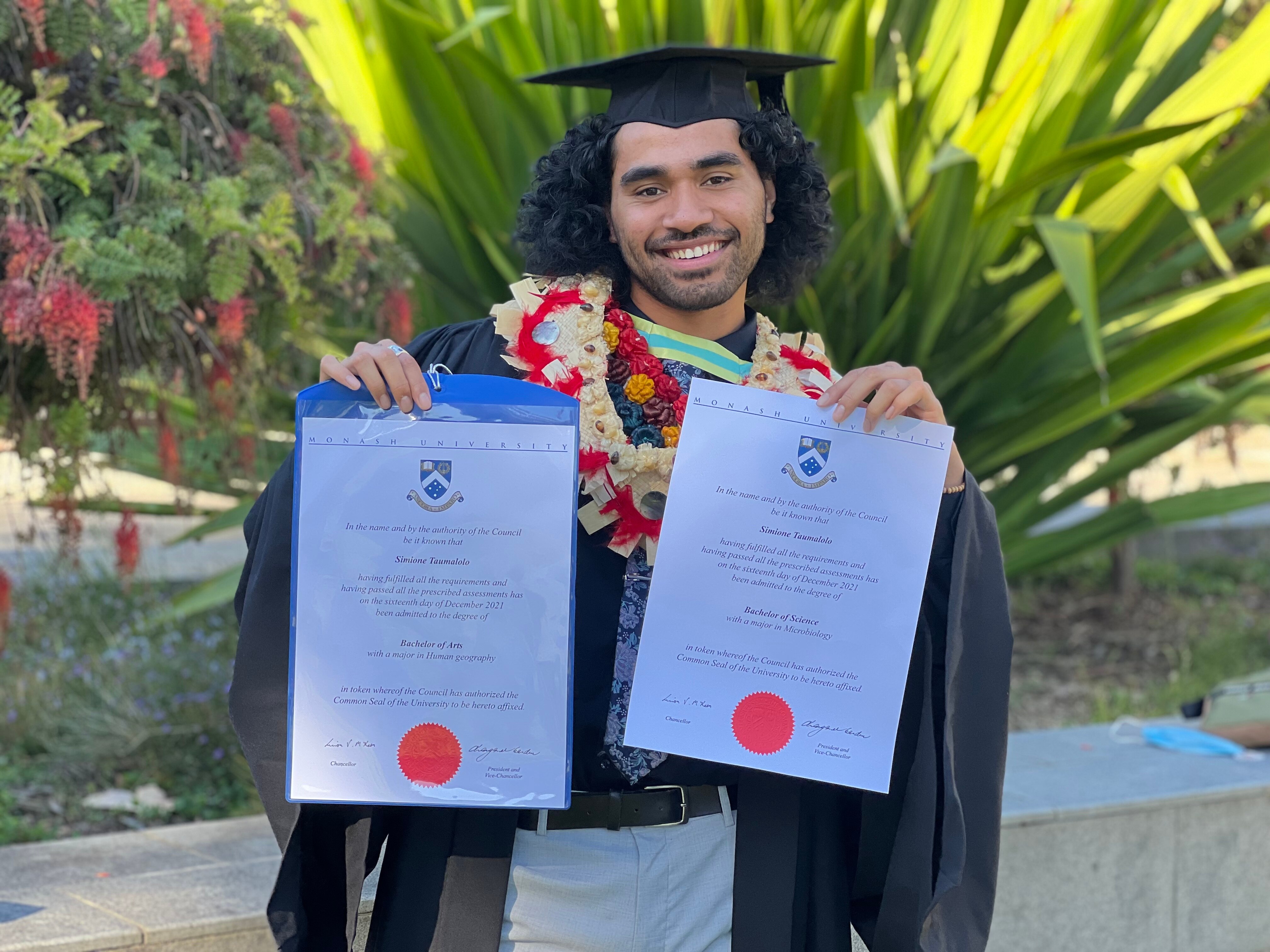 How Simione feels as the first person in his Tongan family to graduate ...