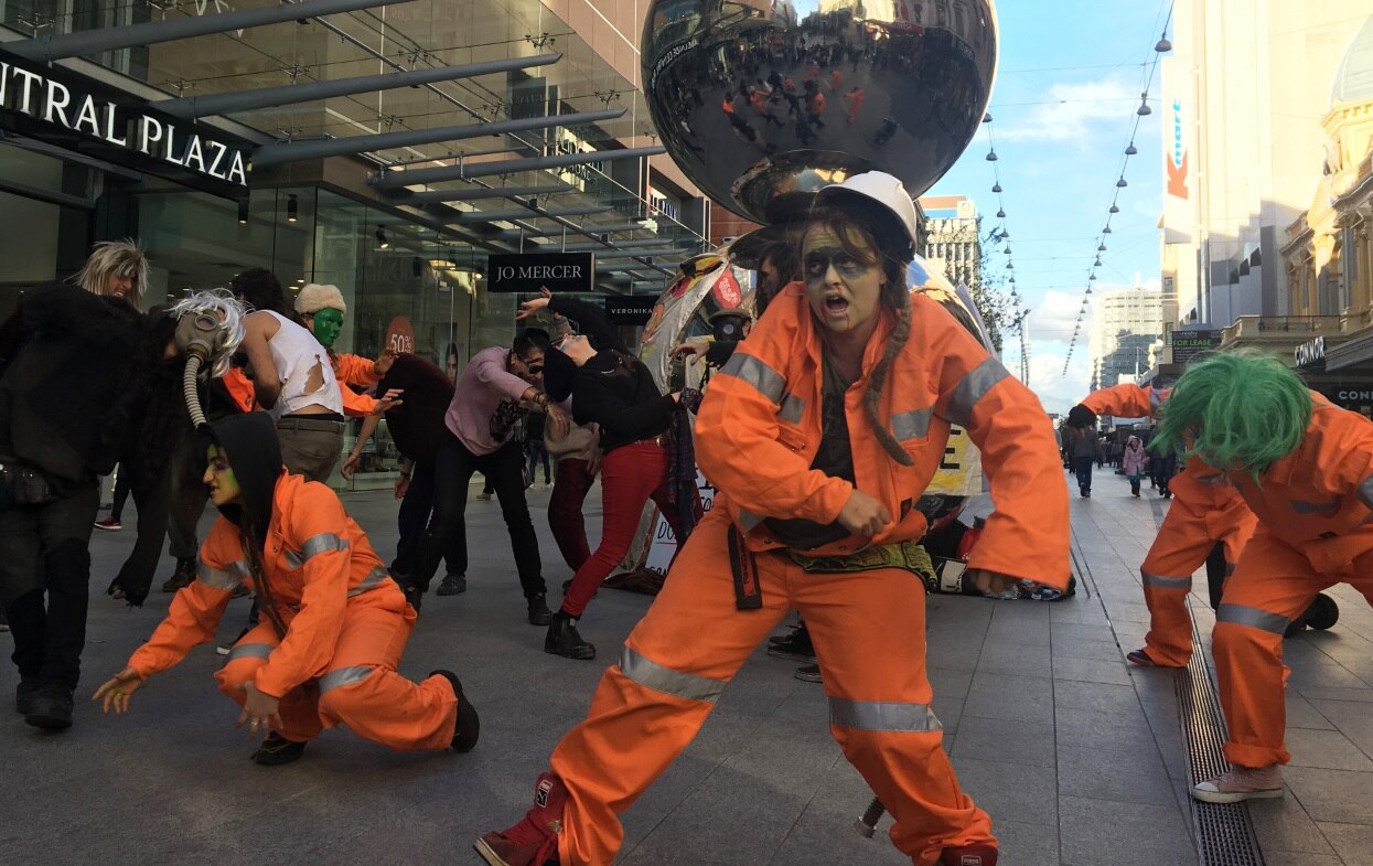 Zombie dance protest against nuclear industry, in Adelaide's Rundle ...