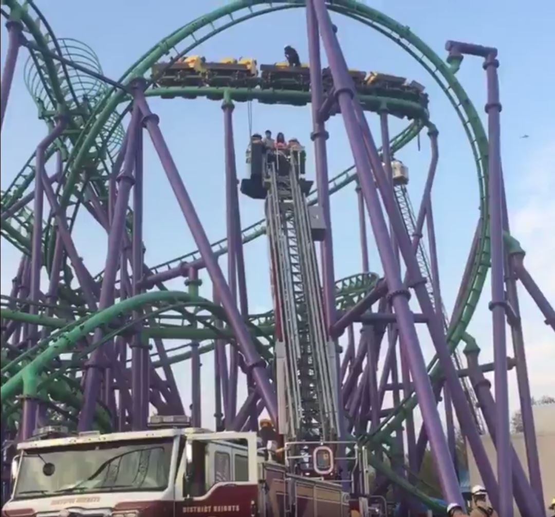 Six Flags America roller coaster riders stranded for hours after ride ...