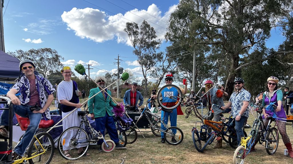 Members of the Rat Patrol mount their homemade "freak bikes" and take ...