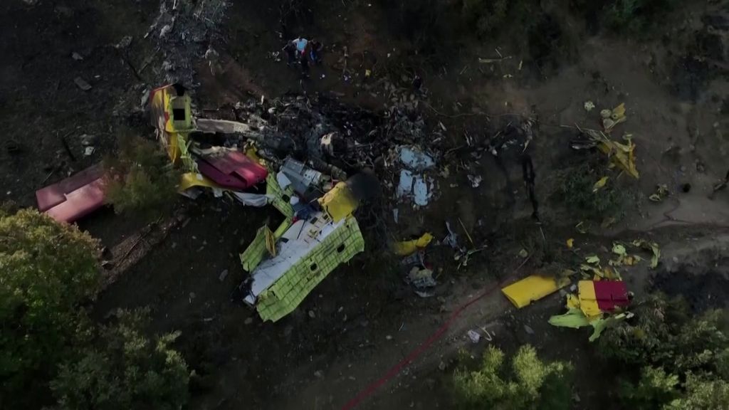 Aerial view of firefighting plane crash site on Greece's Evia - ABC News
