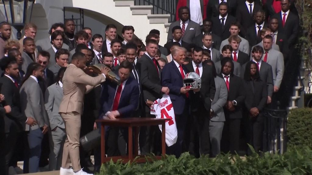 JD Vance drops college football play-off trophy - ABC News