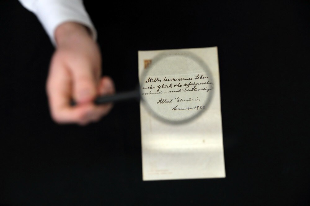 Albert Einstein's handwritten note on happiness fetches $1.7 million at ...