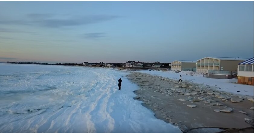 It's so cold in the United States people are ice-skating at the beach ...