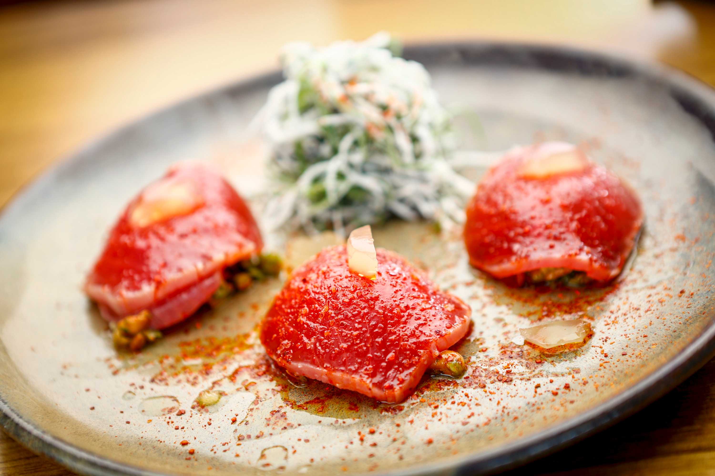 Recipe: Sake washed tuna, soybean pesto and yuzu jelly - ABC News