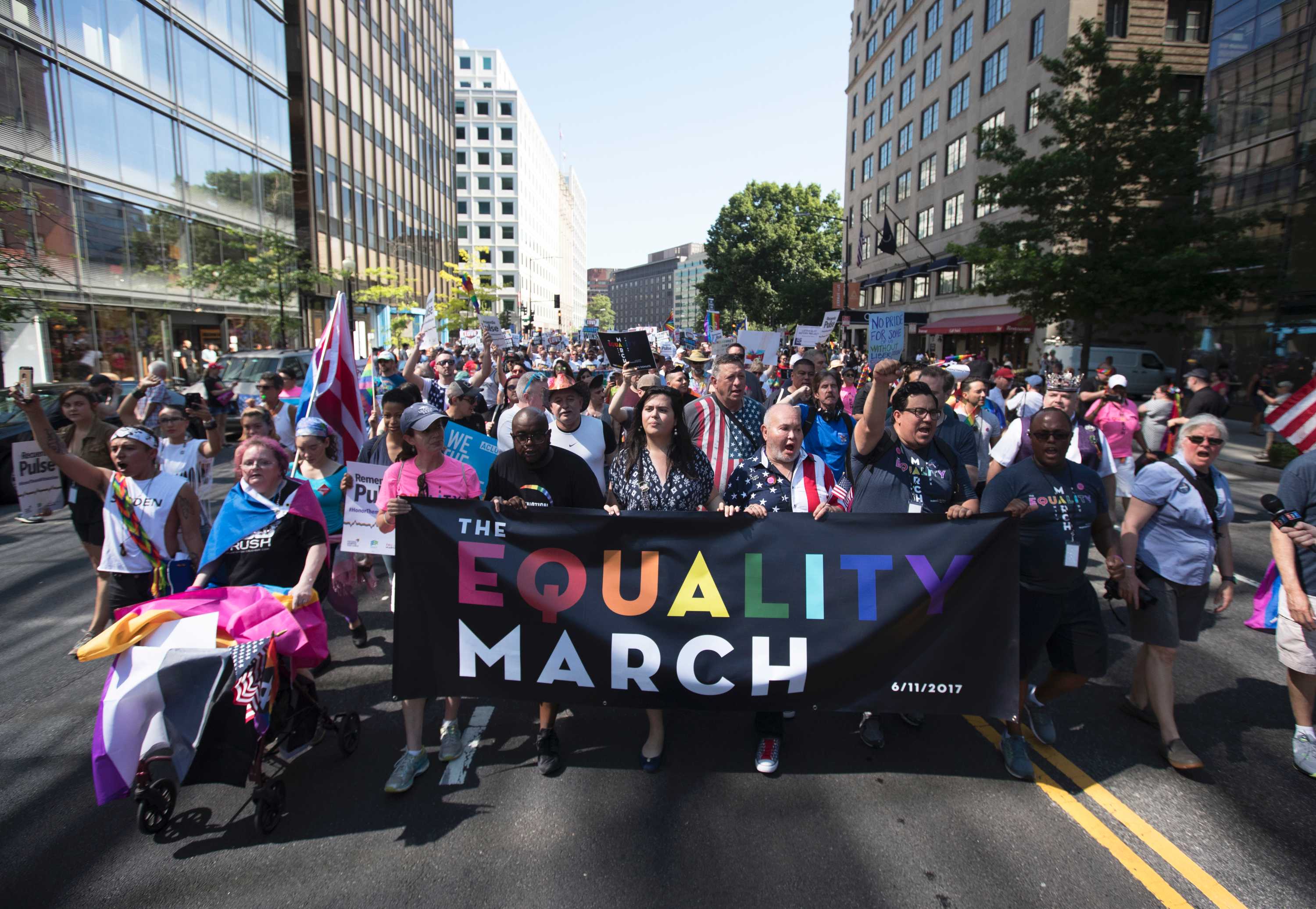 Thousands of LGBT rights supporters march across US, protesting against ...
