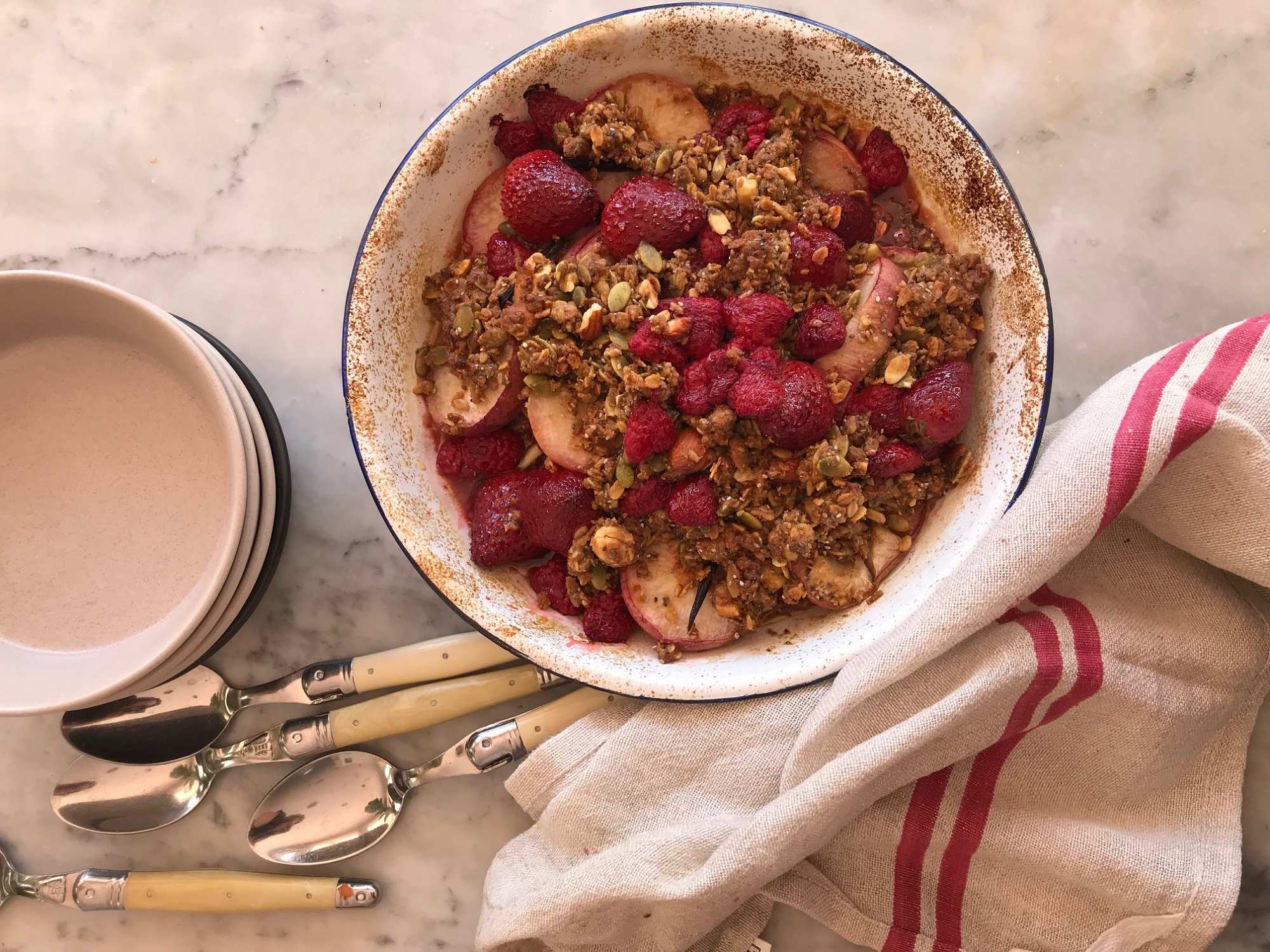 Karen Martini baked peaches granola crumble - ABC News