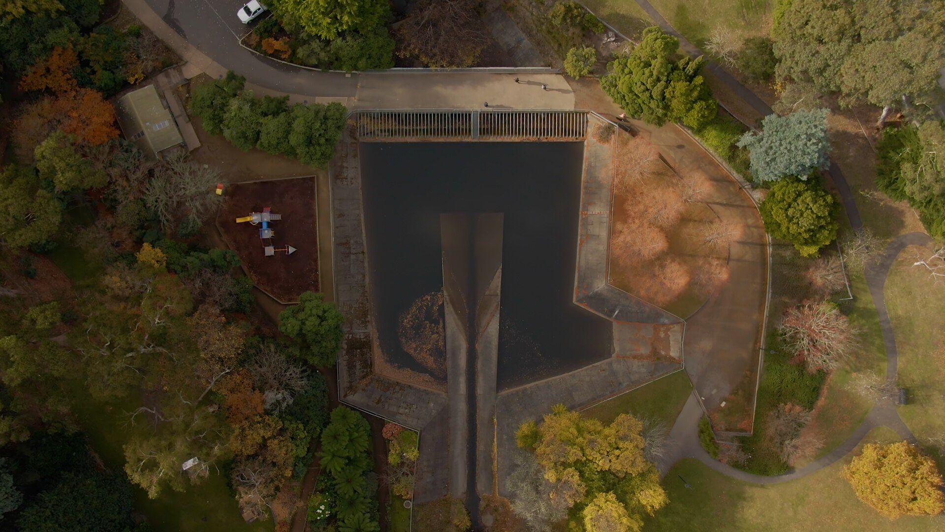 Aerial shot of boulder trap at Cascade Gardens in Hobart - ABC News