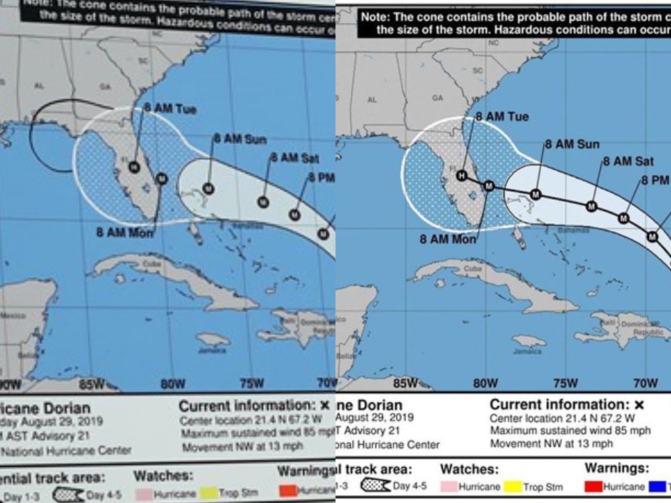 Donald Trump shows off Hurricane Dorian map apparently altered to back ...