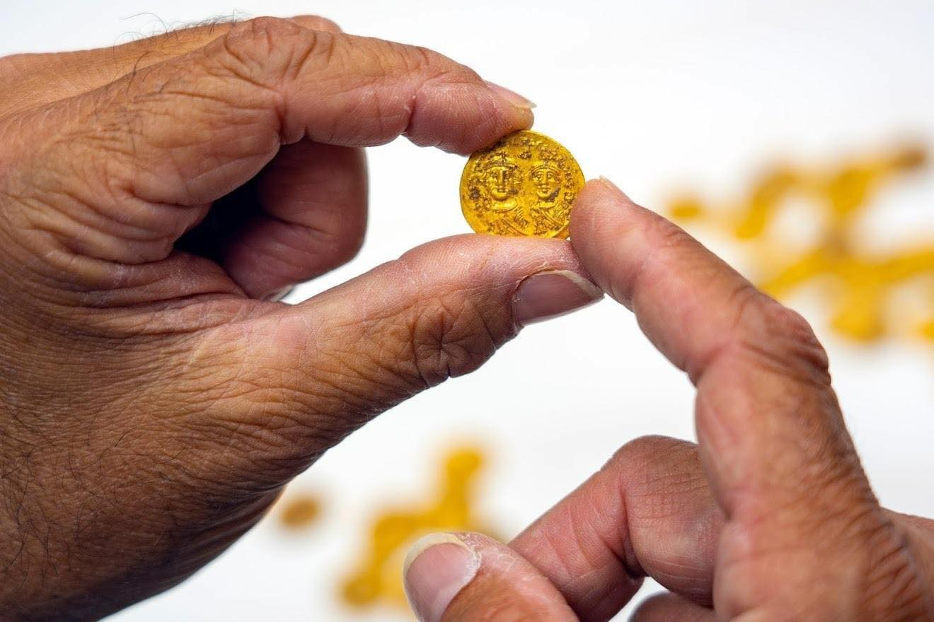 Byzantine gold coins hidden in wall in 7th century uncovered by Israeli ...