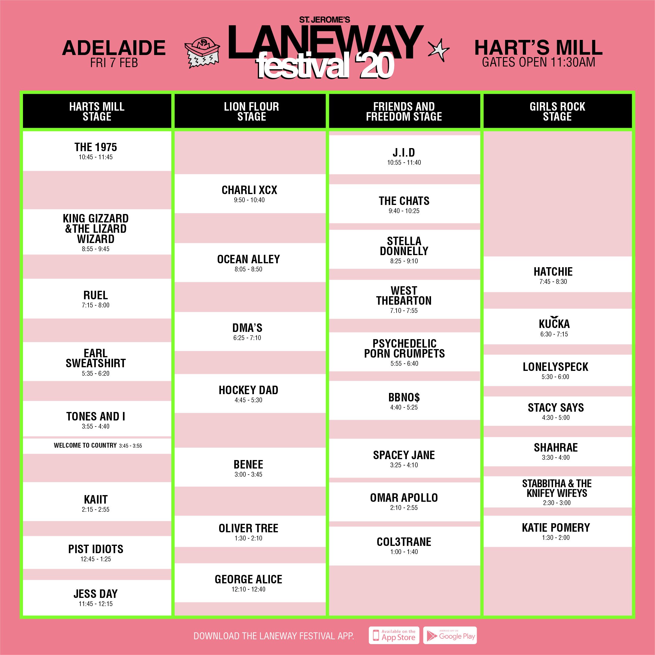 Here are your 2020 Laneway set times - triple j
