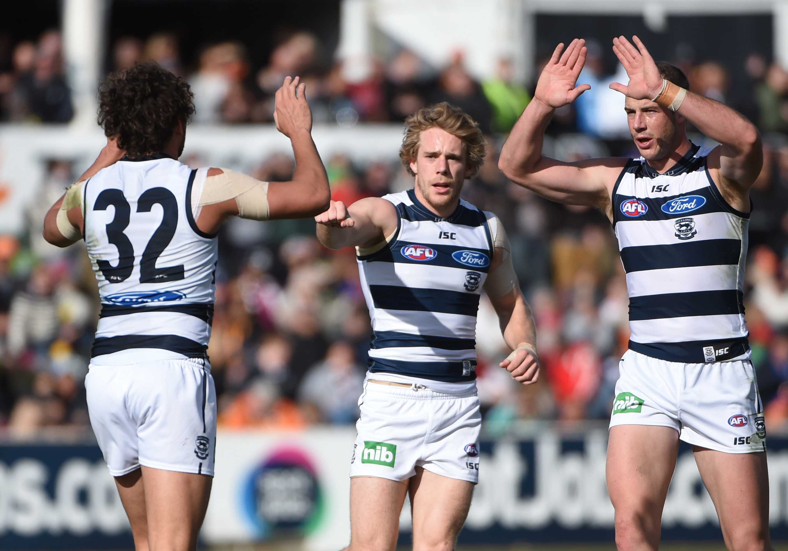 Geelong beats GWS Giants by 27 to climb AFL ladder towards finals place ...