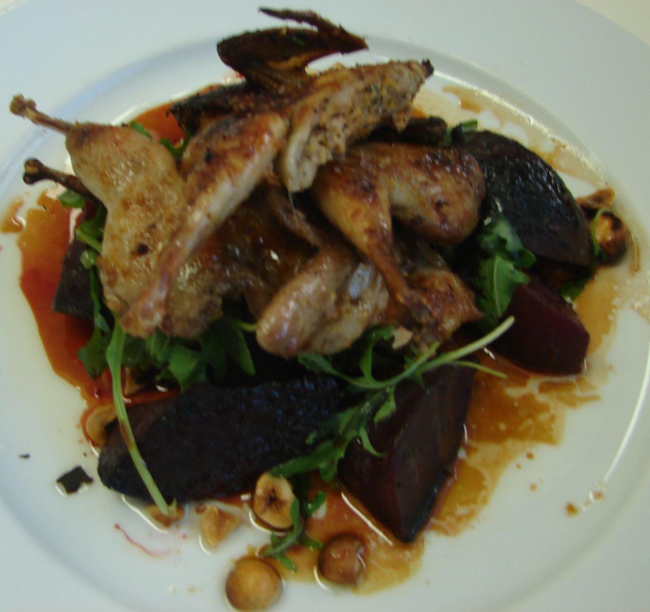 Chargrilled quail and rocket salad with roasted beetroots, hazelnuts ...