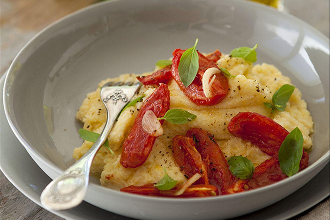 Soft cheese polenta with confit tomatoes - ABC Everyday