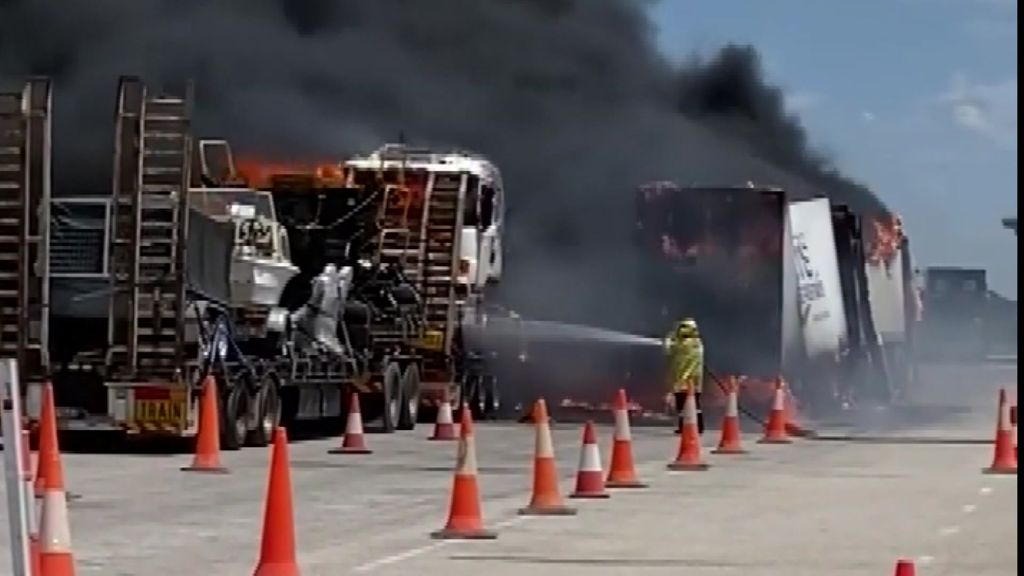 Trucks on fire at the Border Village Roadhouse on the SA-WA border ...