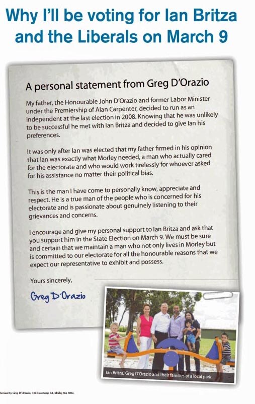 Premier welcomes support from D'Orazio family - ABC News