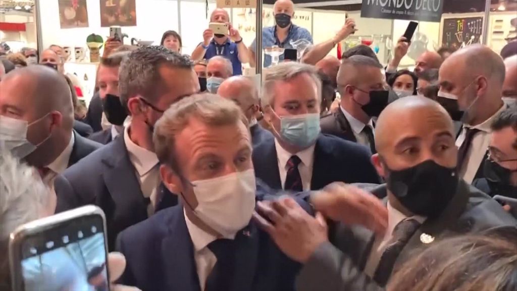 Emmanuel Macron hit by egg while shaking hands at food event - ABC News