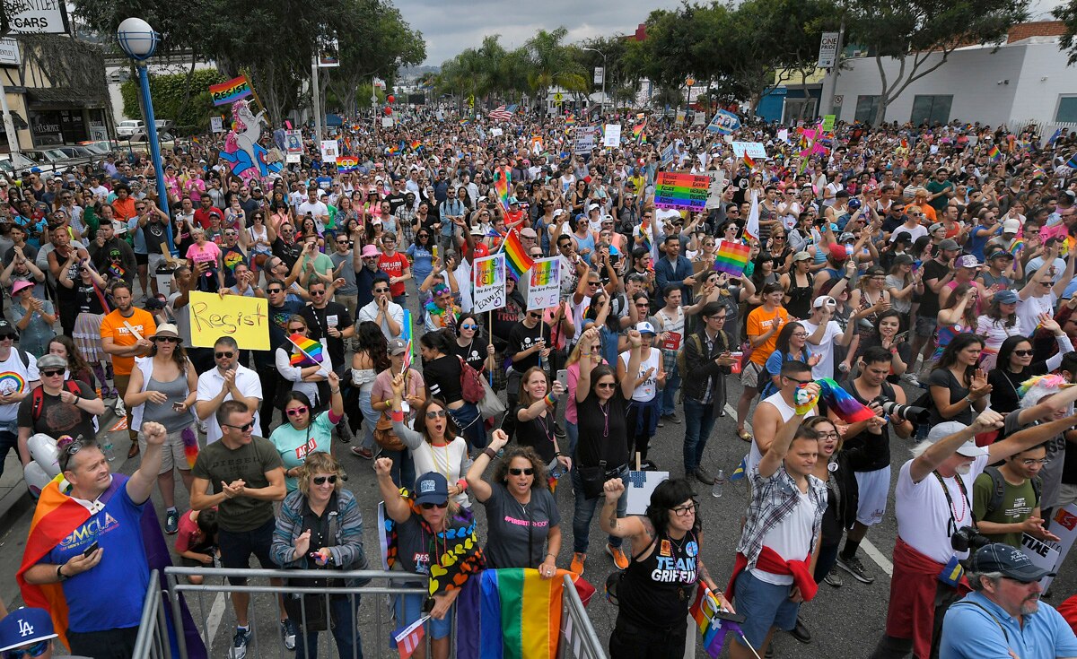 Thousands of LGBT rights supporters march across US, protesting against ...