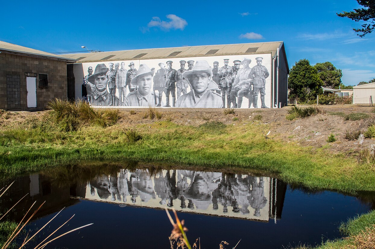 Black Anzacs mural pasted on wall near Anzac park at Meningie SA by ...