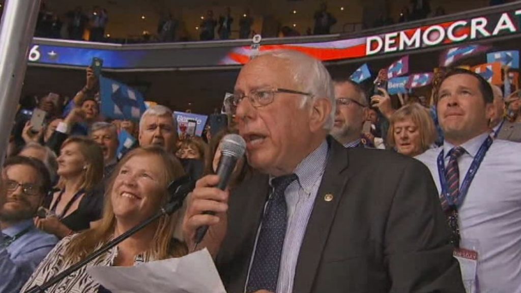 Emotional scenes as Bernie Sanders calls for vote by acclamation to ...