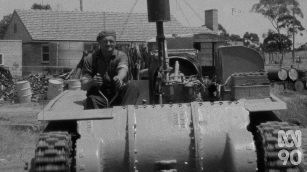 Farmer builds vehicle and equipment out of old army tanks (1963) - ABC News