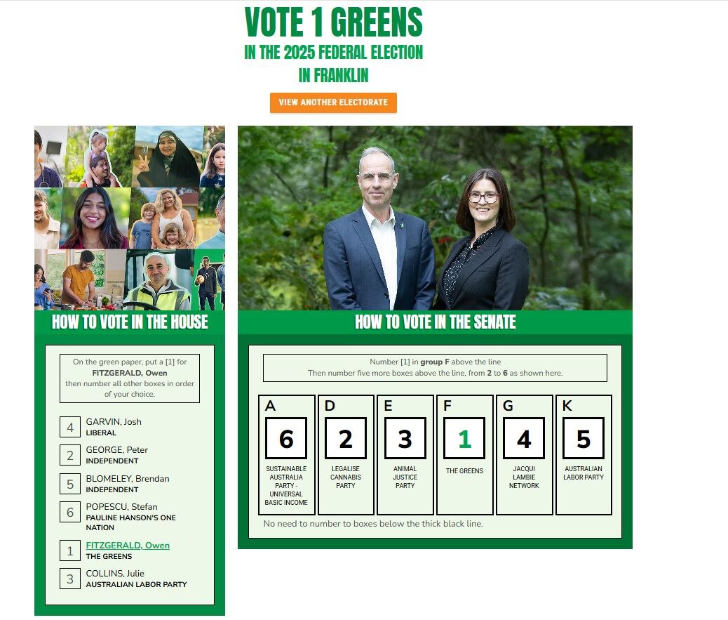Greens' how-to-vote card preferences 'ineligible' Franklin candidate ...