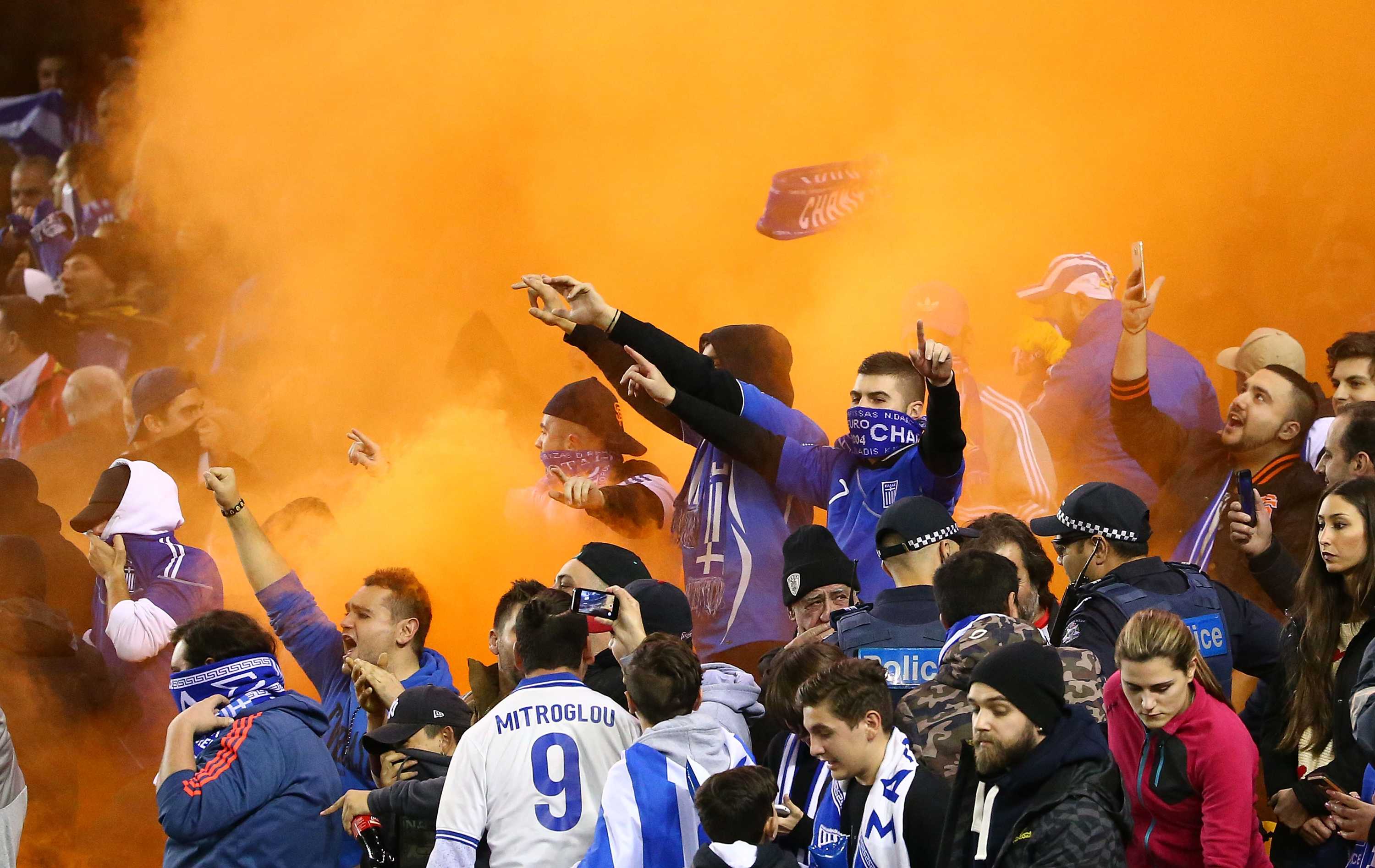 Football fans who let off flares ahead of Socceroos friendly to face ...