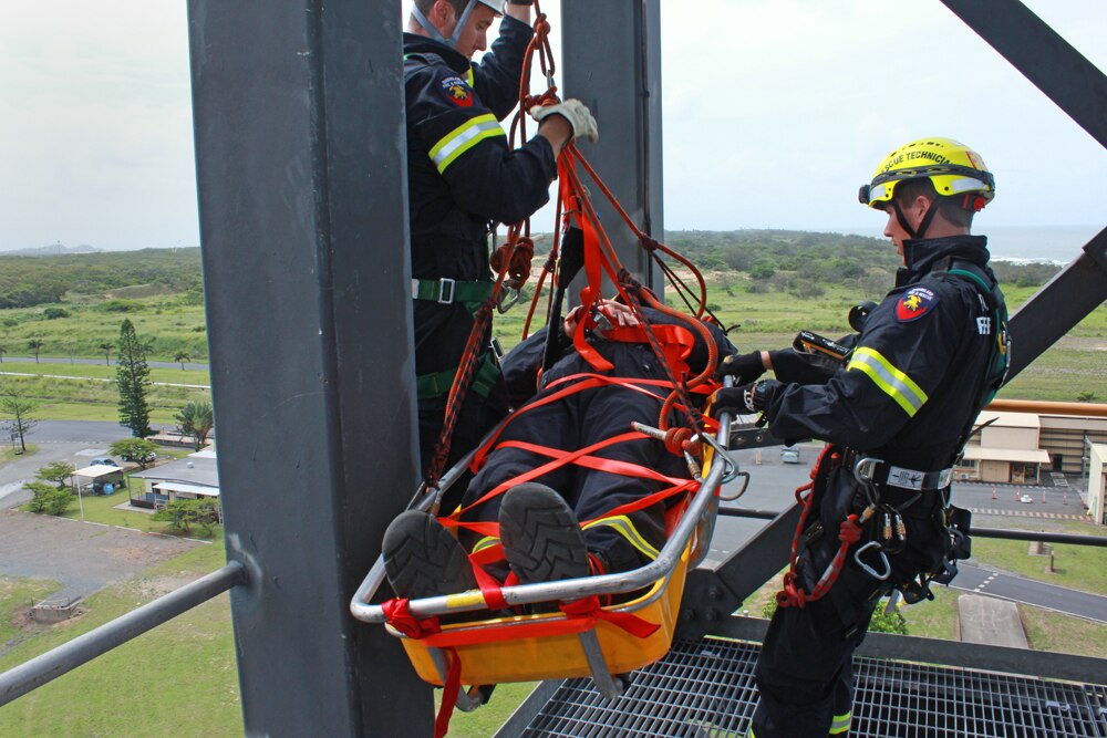 Firefighters step out of the flames and over the ledge for vertical ...