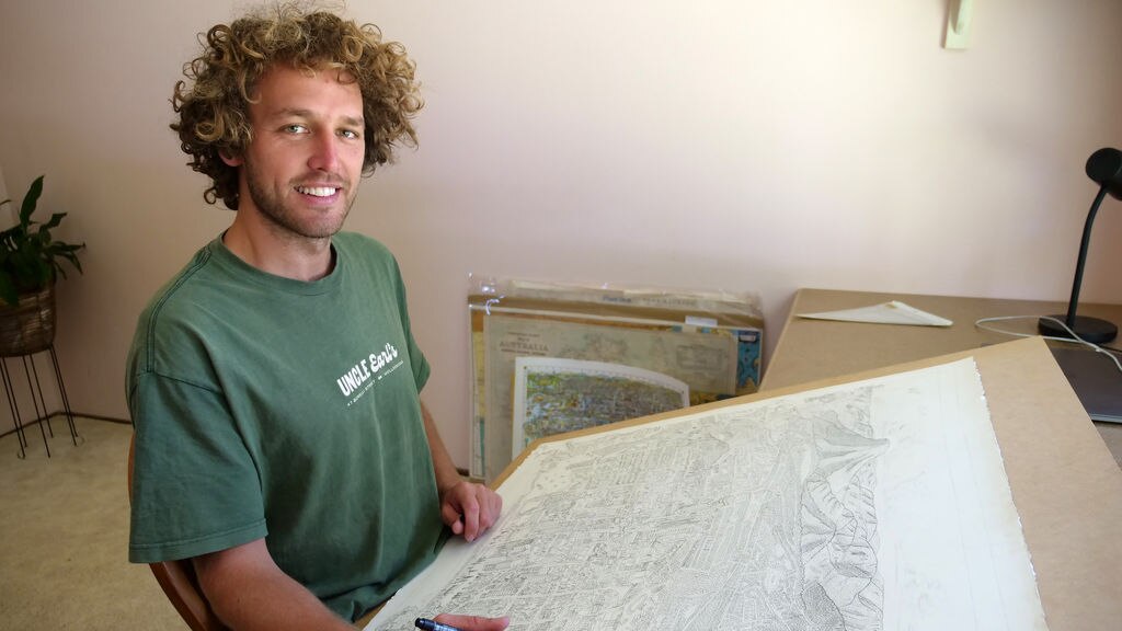 Wollongong artist and cartographer Alex Pescud creates a hand-drawn ...