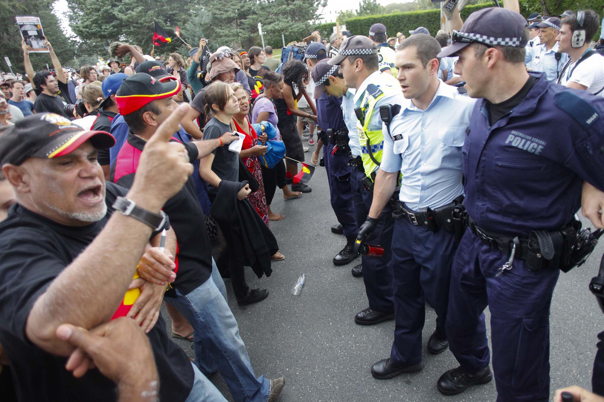 Riot police rescue Gillard, Abbott from protesters - ABC News