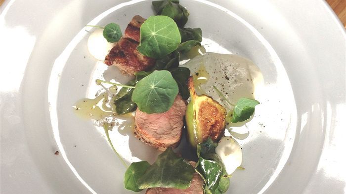 Honey brined pork, figs, labneh, seasoning - ABC Everyday