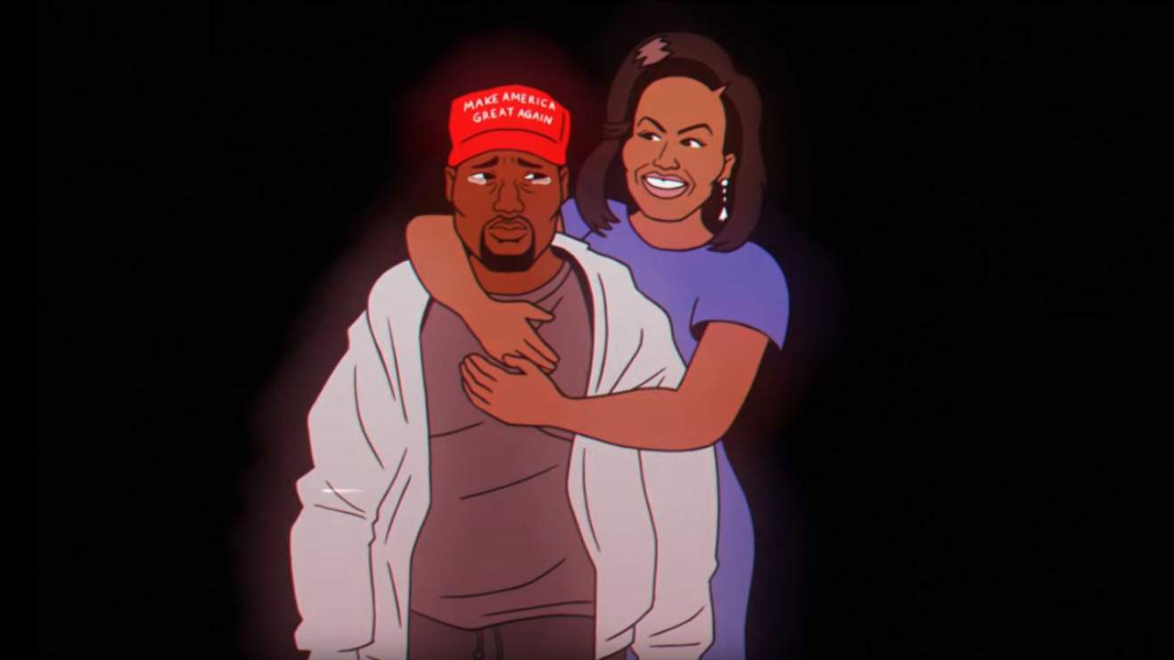 Michelle Obama hugs a crying Kanye West in Childish Gambino's 'Feels ...